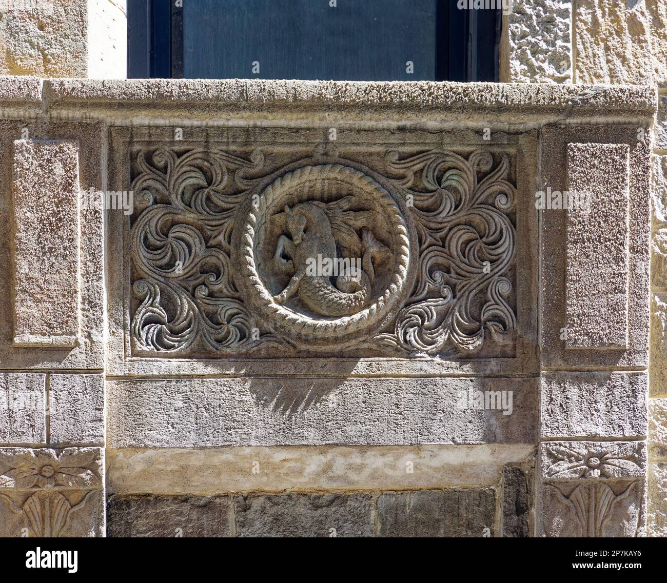 Detail, carved stone spandrel from Seaman’s Bank for Savings at 74 Wall ...