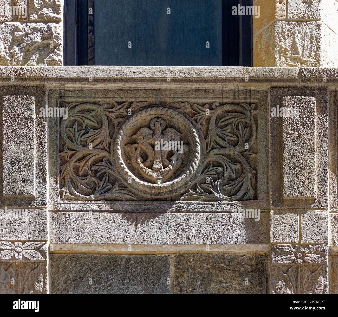 Detail, carved stone spandrel from Seaman’s Bank for Savings at 74 Wall ...
