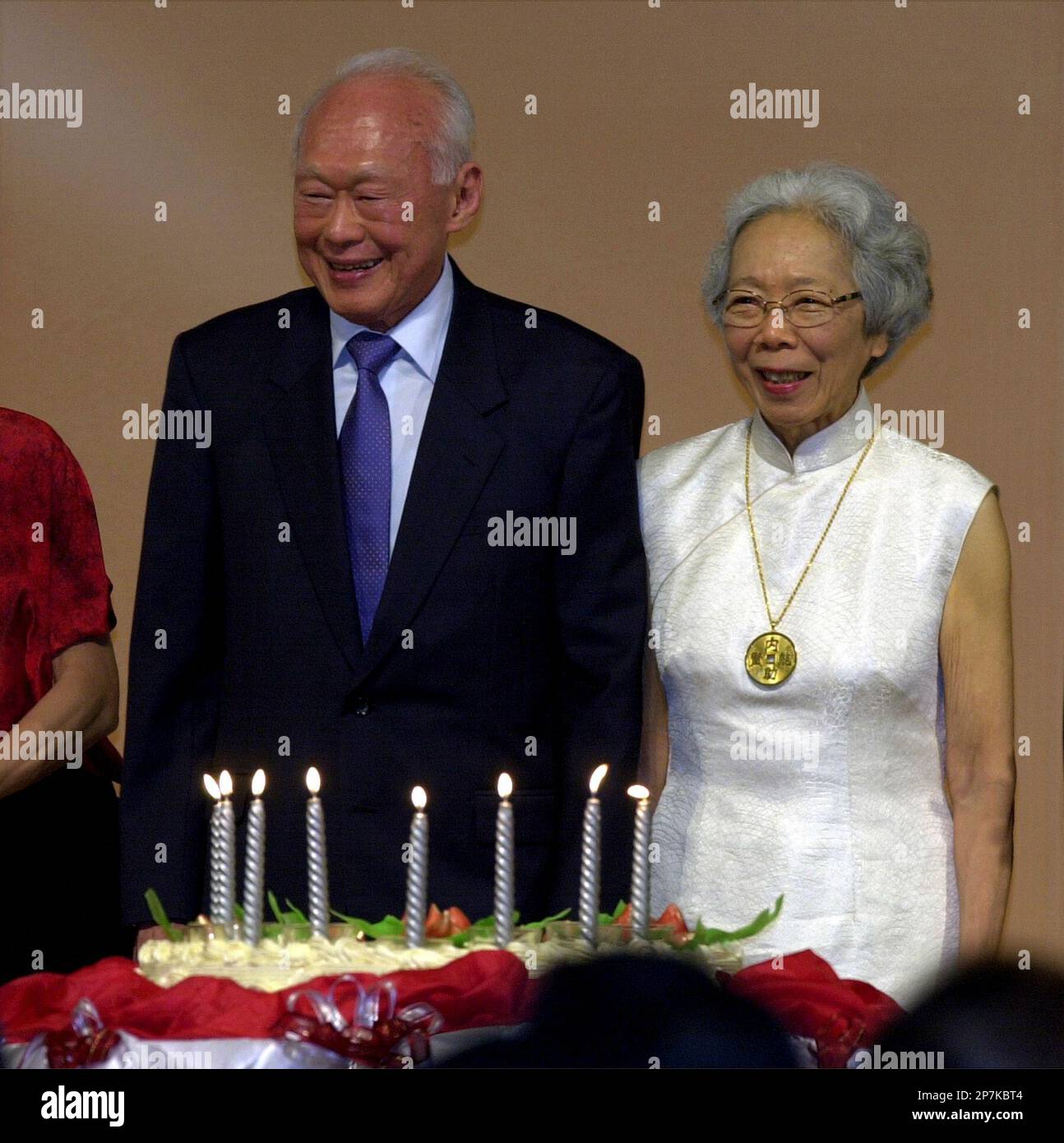 Senior Minister Lee Kuan Yew and his wife Kwa Geok Choo at his 80th birthday celebrations ...