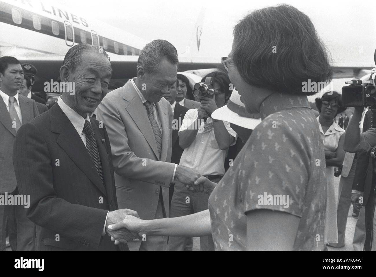 Japanese Prime Minister Takeo Fukuda (second from left, dark suit) and ...