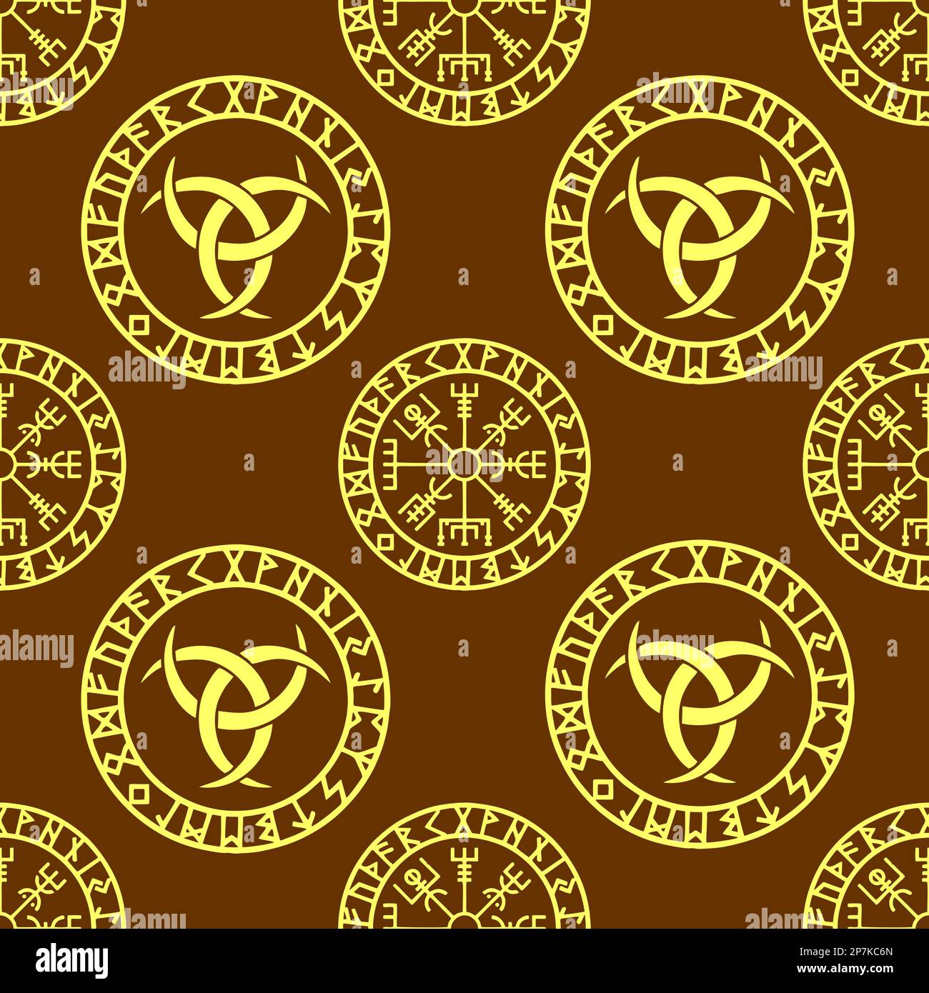 seamless celtic pattern of yellow round elements on a brown background ...