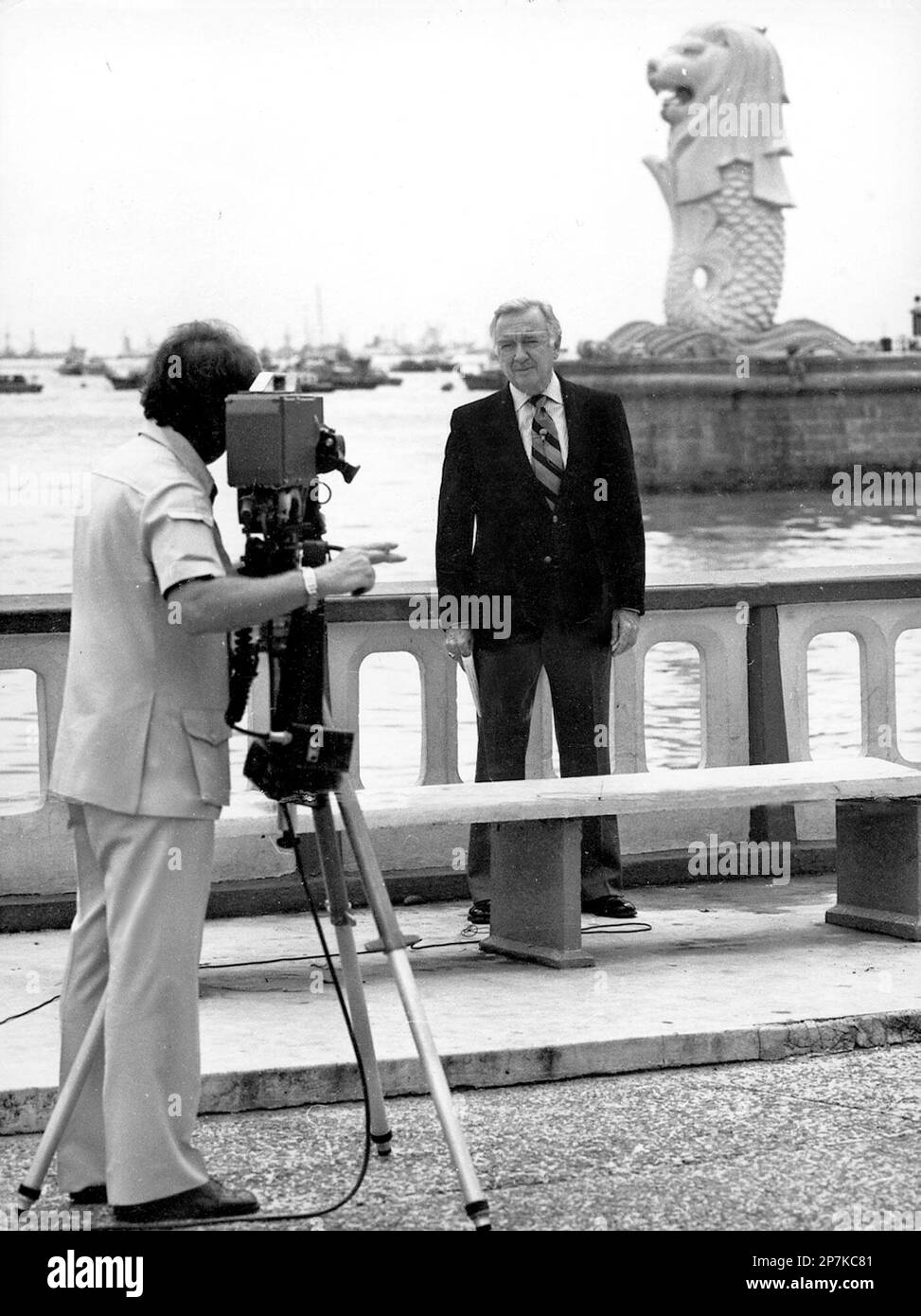 Walter Cronkite before the cameras when he visited Singapore in 1978 to ...