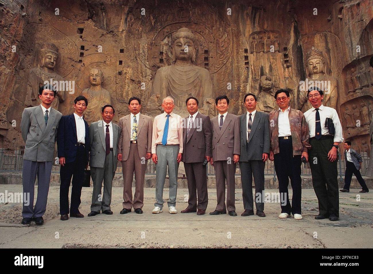 Singapore Senior Minister Lee Kuan Yew (fifth from left) visiting the ...