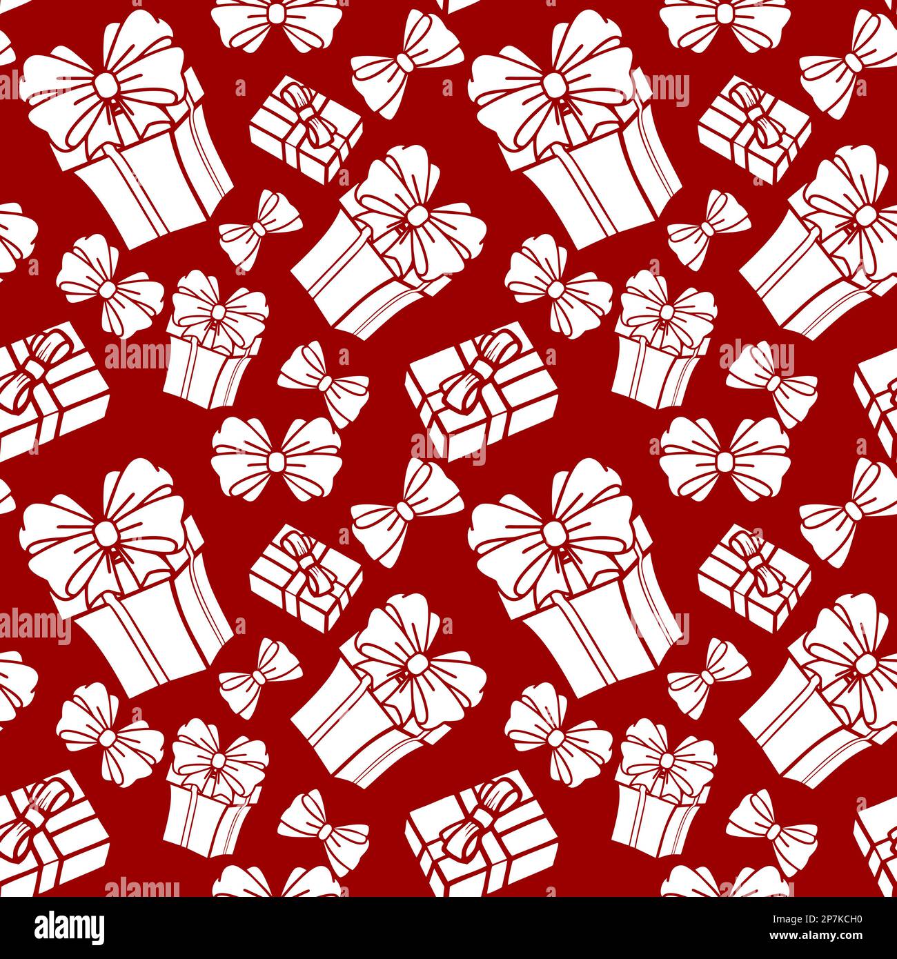 seamless asymmetric pattern of white gift boxes on a red background ...