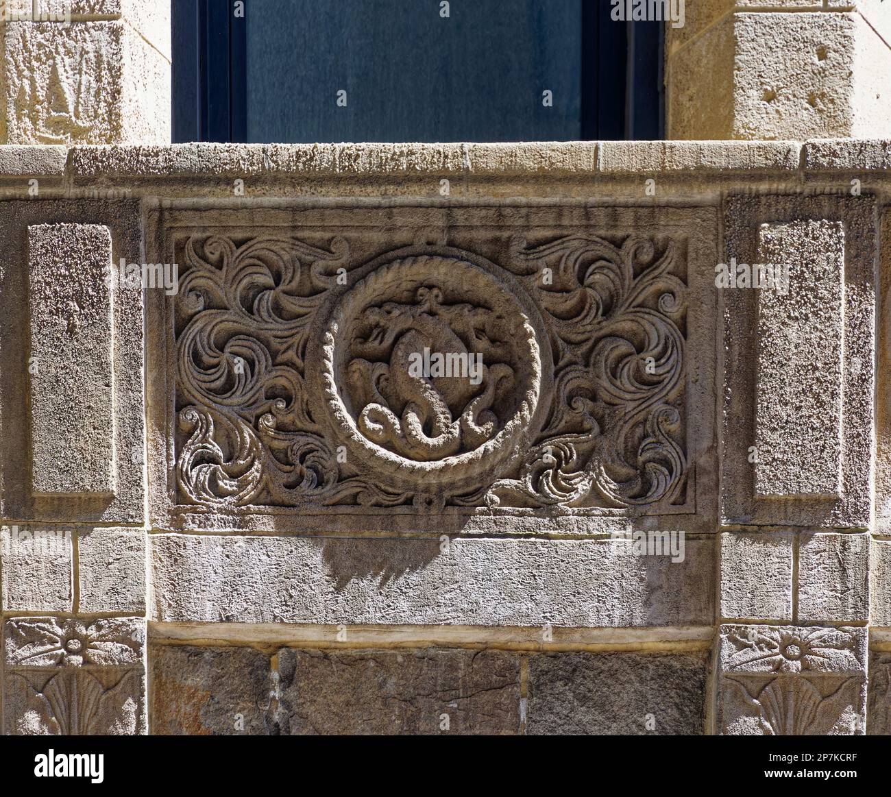 Detail, carved stone spandrel from Seaman’s Bank for Savings at 74 Wall ...