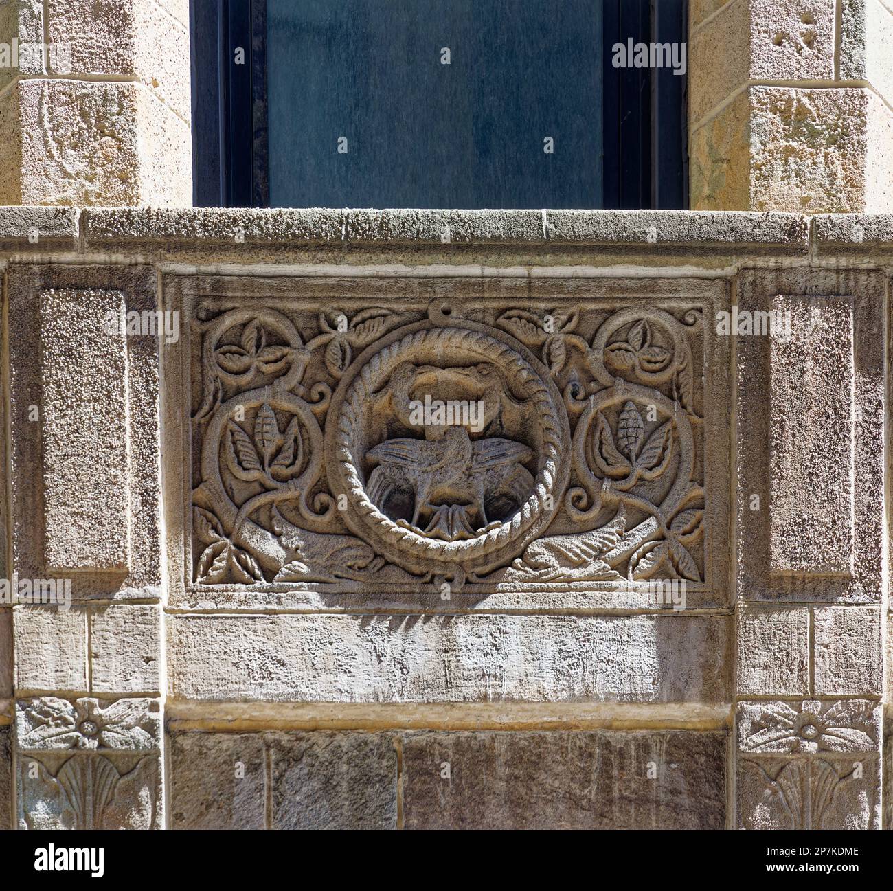 Detail, carved stone spandrel from Seaman’s Bank for Savings at 74 Wall ...