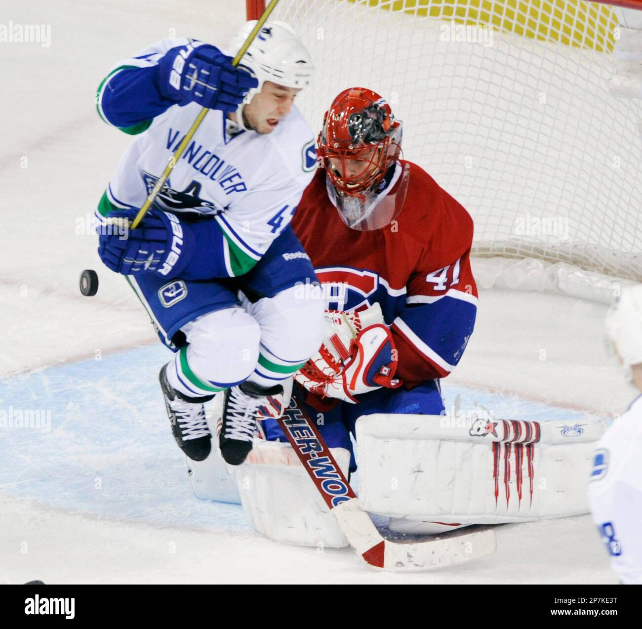 Montreal Canadiens goalIE Jaroslav Halak makes a save against Vancouver ...