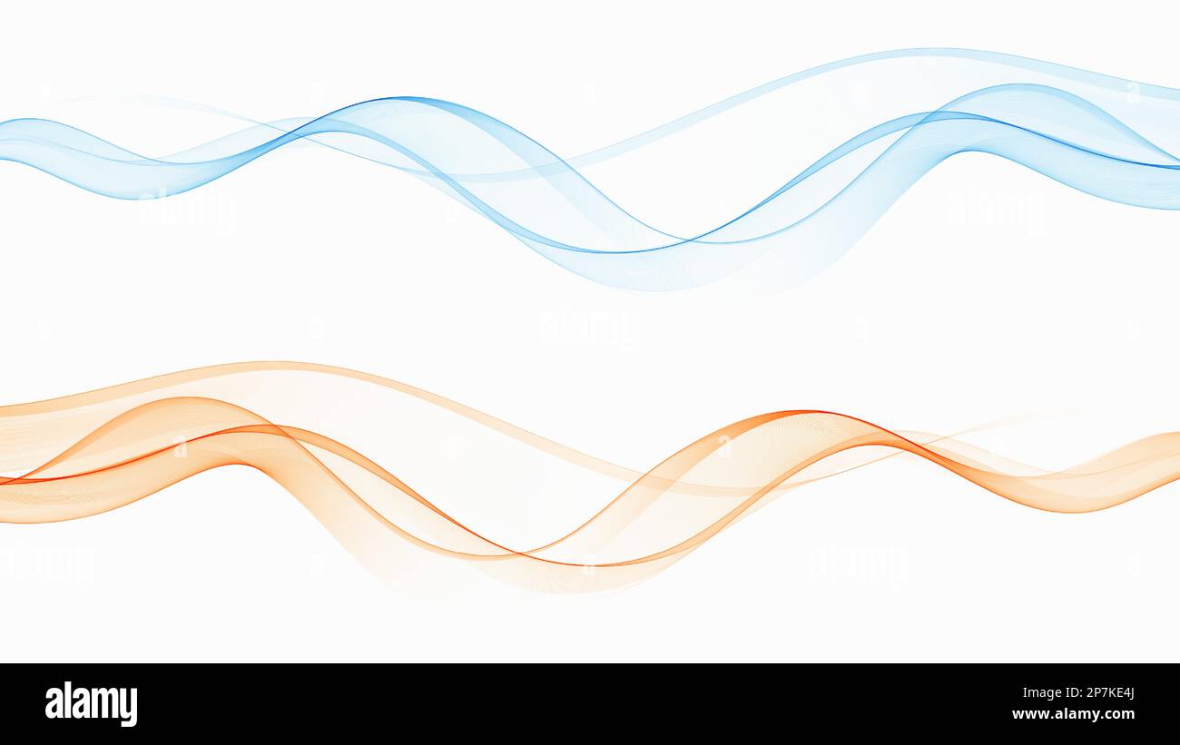 Set of waves, blue and orange, abstract wave design elements Stock ...