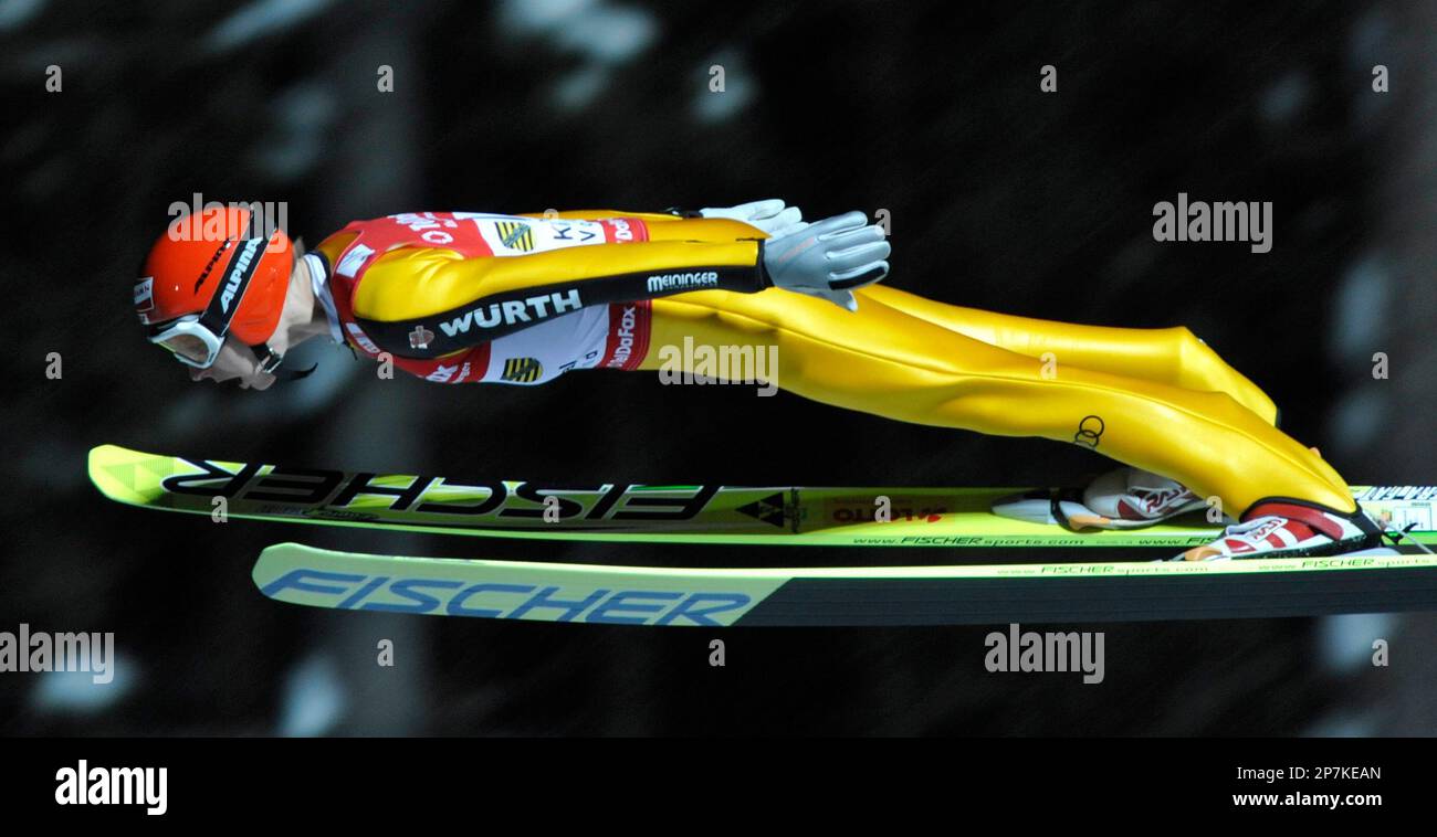 Pascal Bodmer of Germany soars during a qualifying jump of the FIS ski ...