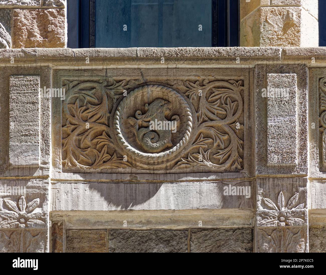Detail, carved stone spandrel from Seaman’s Bank for Savings at 74 Wall ...