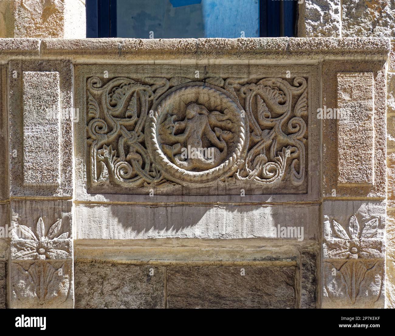 Detail, carved stone spandrel from Seaman’s Bank for Savings at 74 Wall ...