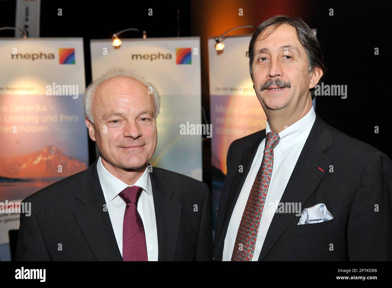 Thomas Villiger, left, CEO of Mepha Group, and Alain Aragues, right ...