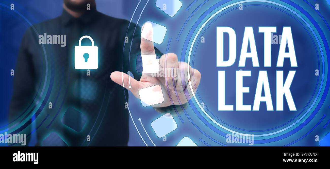 Conceptual caption Data Leak. Word for released illegal transmission of ...