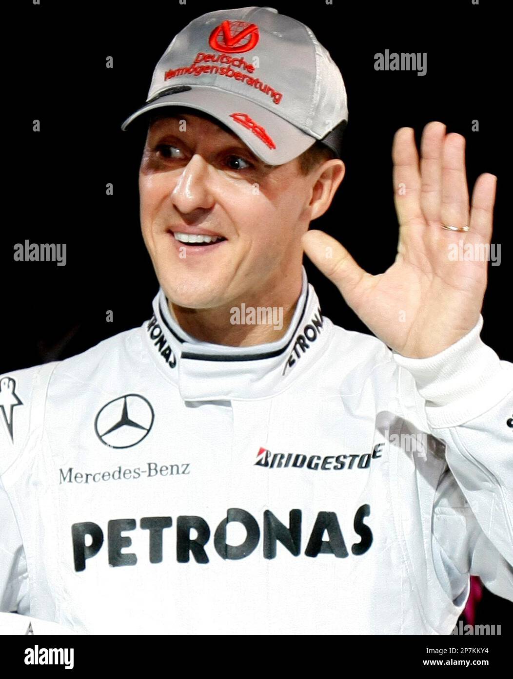 German Formula One driver Michael Schumacher,greets his wife Corinna ...