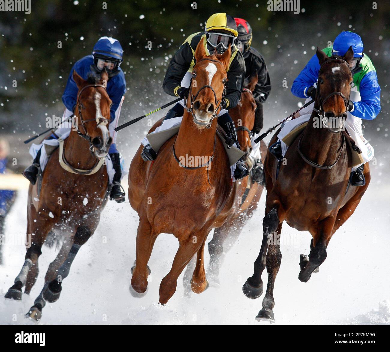 Swiss Miguel Lopez riding Bailey, center, on his way to win a White ...