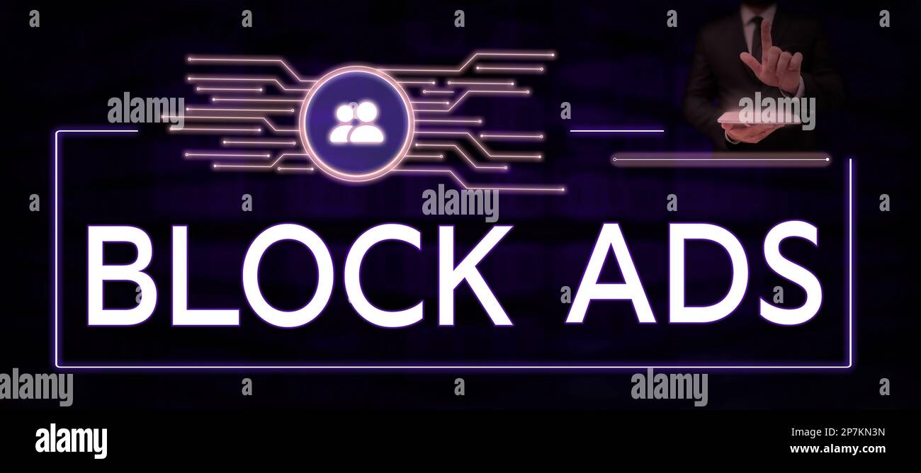 Conceptual caption Block Ads. Word Written on program that will remove ...