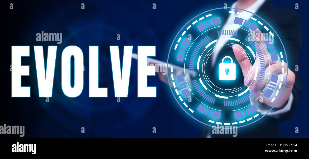 Hand writing sign Evolve. Business overview develop gradually Improve ...