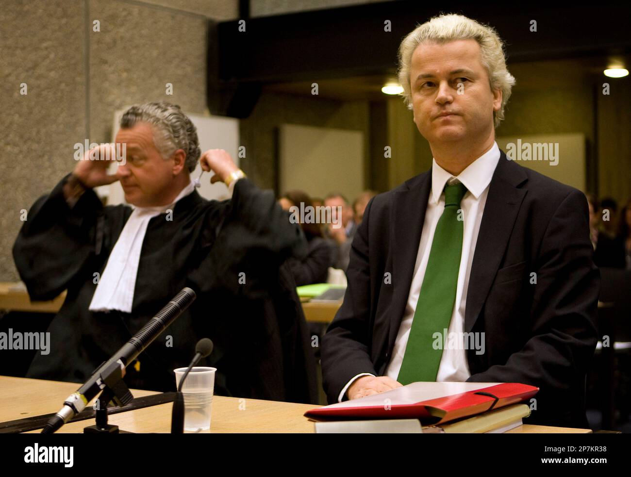Dutch anti-Islam politician Geert Wilders, right, and his lawyer Bram ...