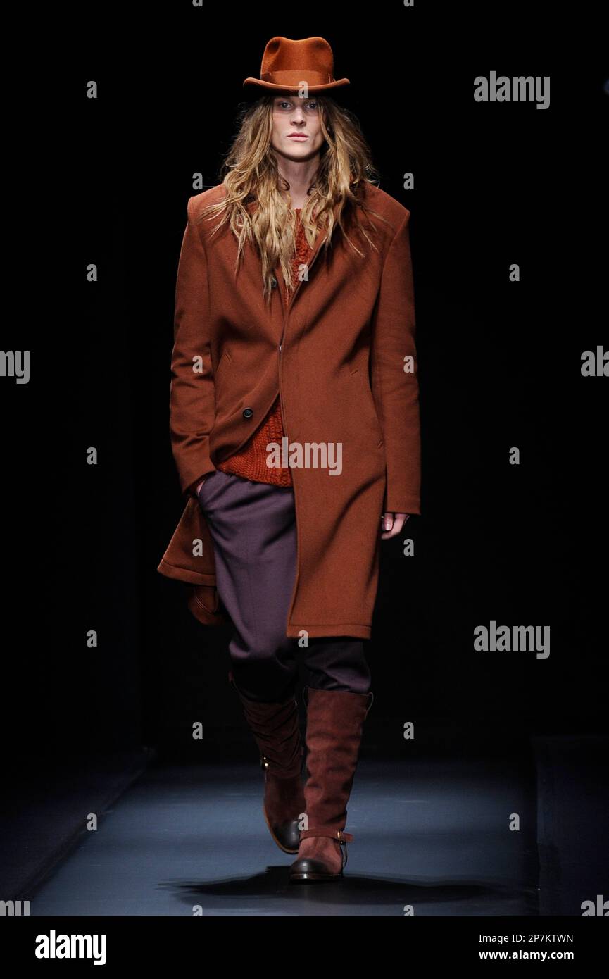 A model presents an outfit from the Salvatore Ferragamo autumn-winter ...