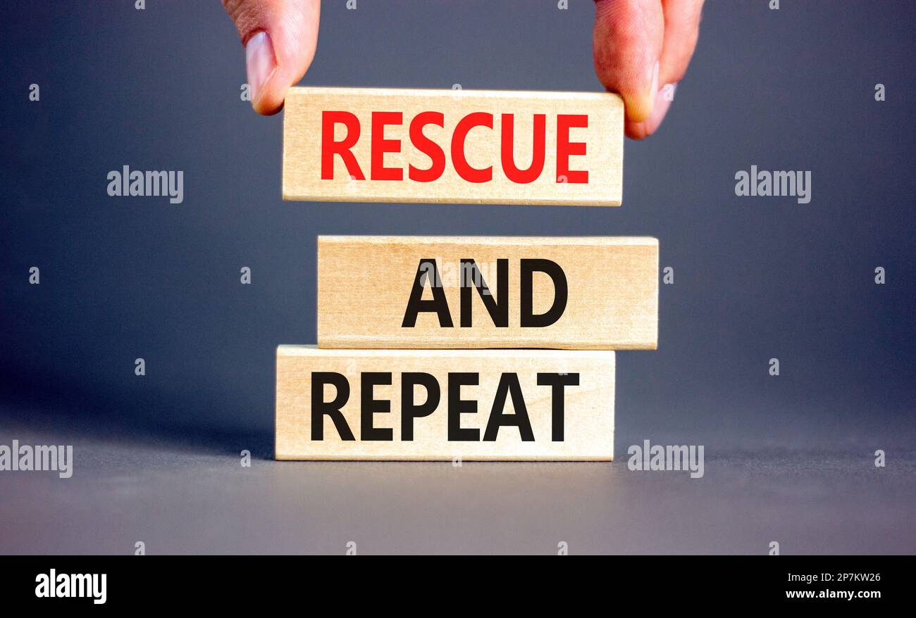 Rescue and repeat symbol. Concept words Rescue and repeat on wooden ...