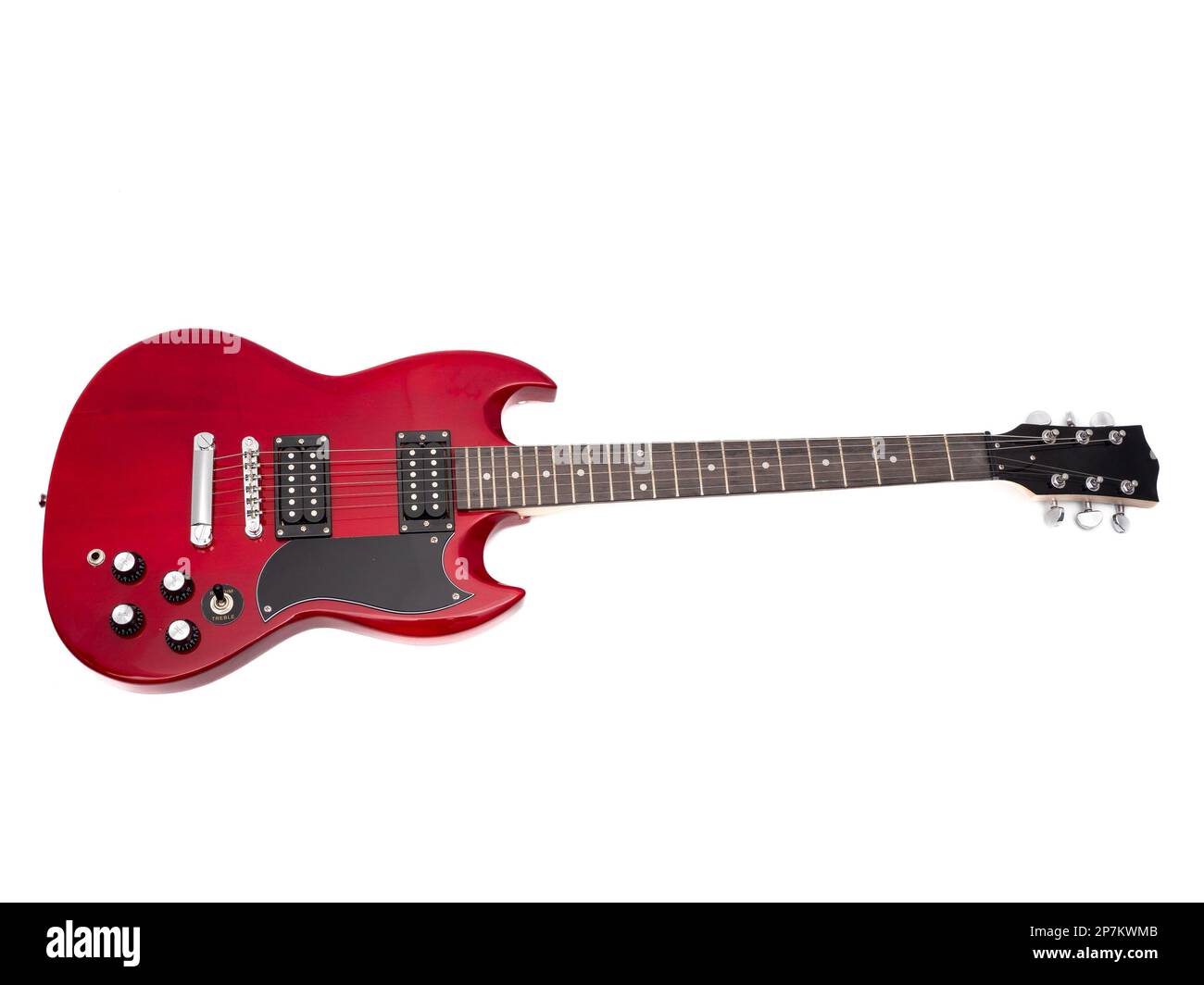 Red electric guitar isolated on white background. Musical instrument ...