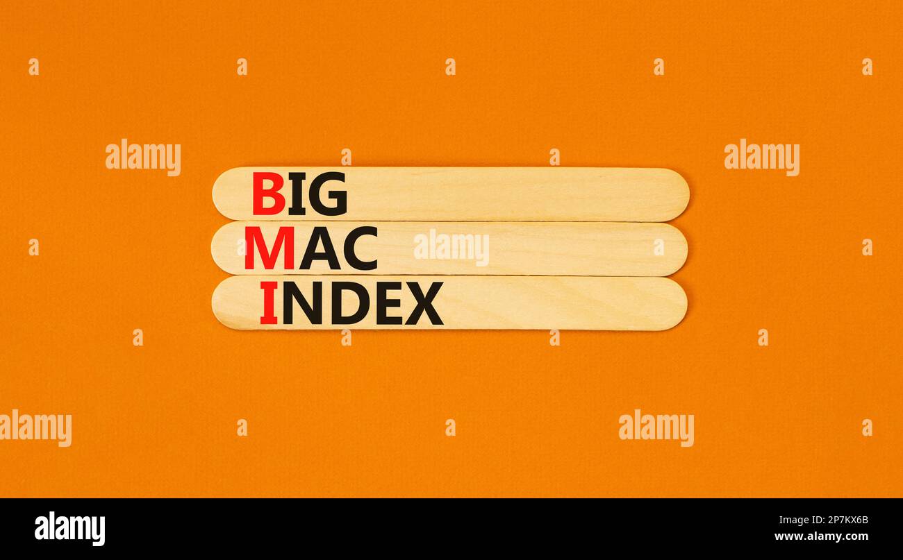 BMI big mac index symbol. Concept words BMI big mac index on wooden ...