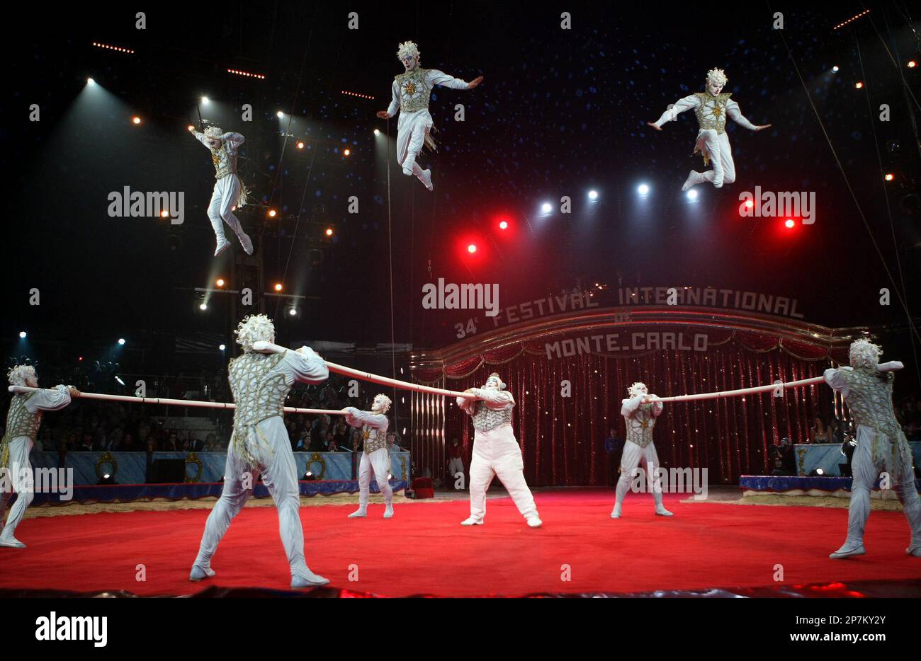Russian acrobats of "le cirque du soleil" (circus if sun) performs ...