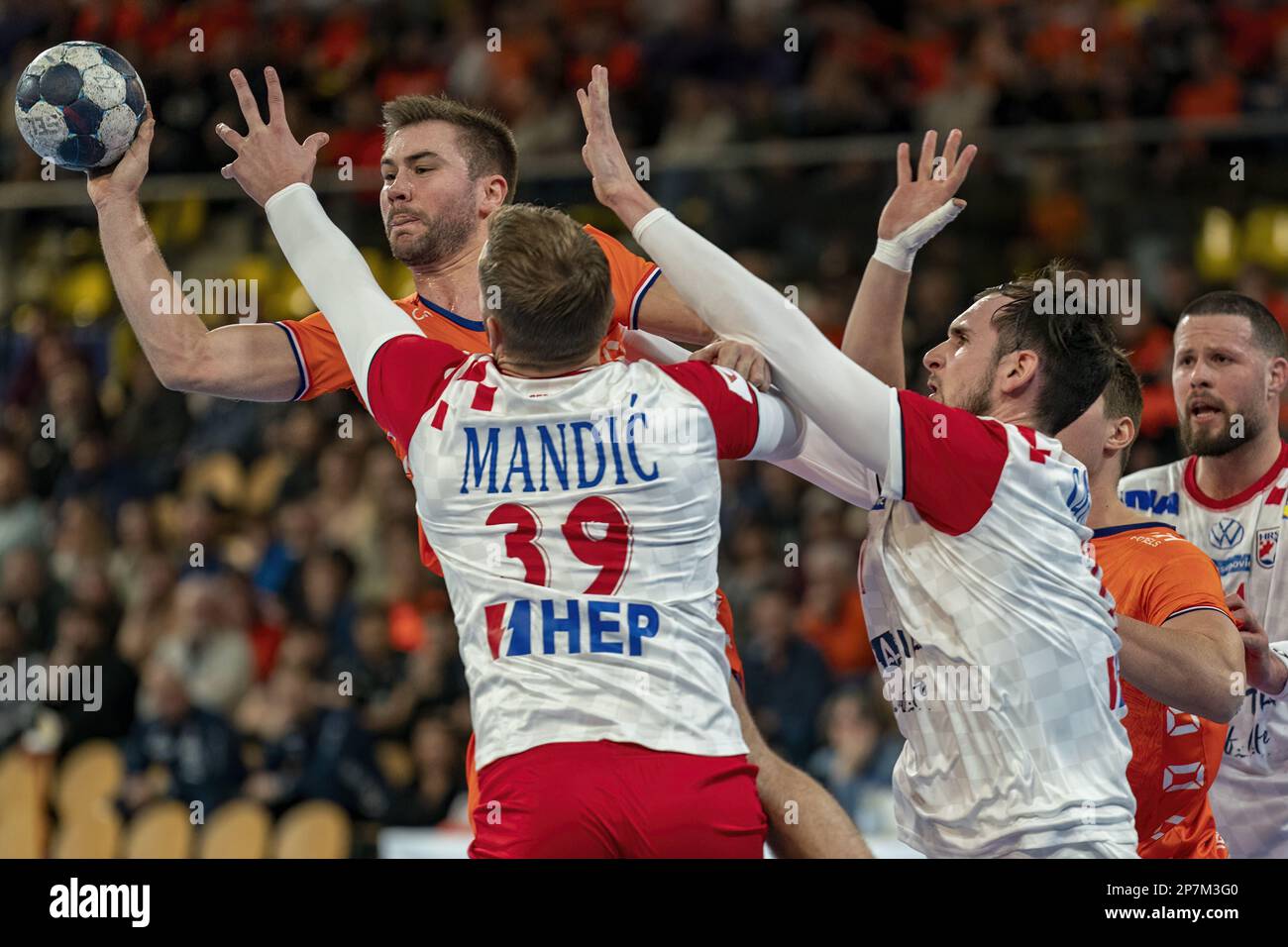 EINDHOVEN - Luc Steins, David Mandic in action during the European ...