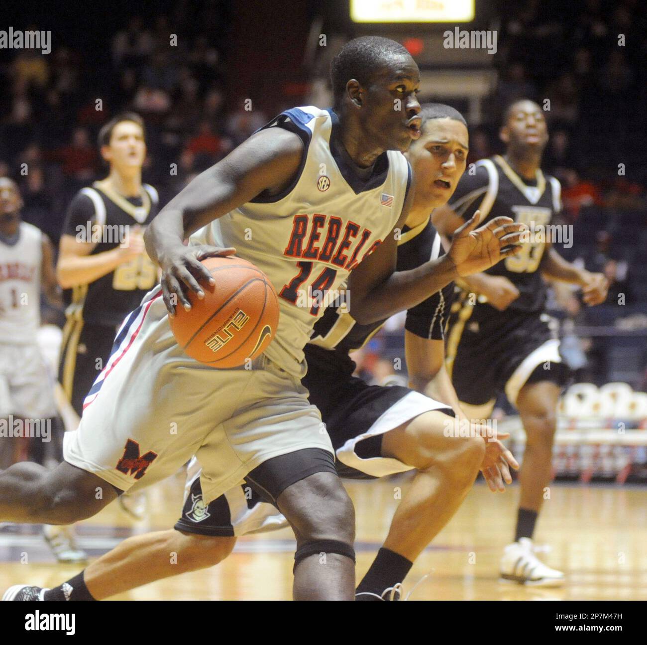 Mississippi's Eniel Polynice (14) drives on Central Florida's Isaac ...