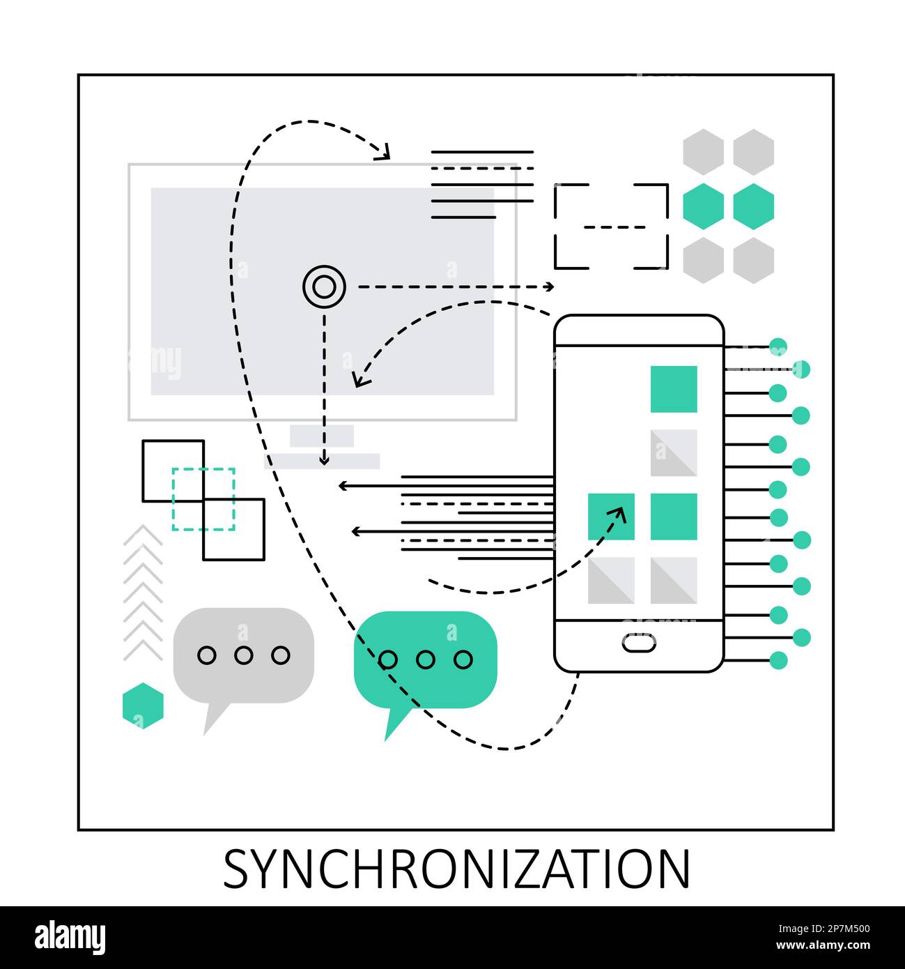 Mobile Data Synchronization Cloud Data Storage Online Hosting Service Vector Illustration