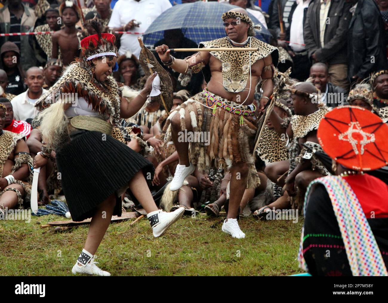 South African President Jacob Zuma, right, dances with his newly wedded ...