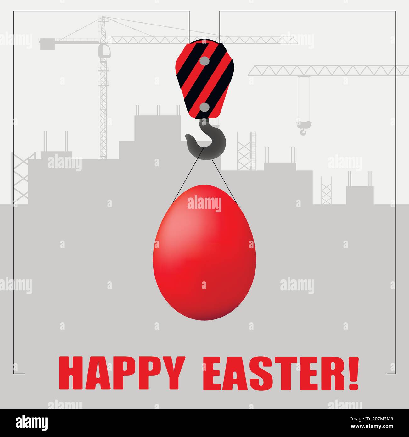 Happy easter greeting card. The crane lifts the painted egg Stock ...