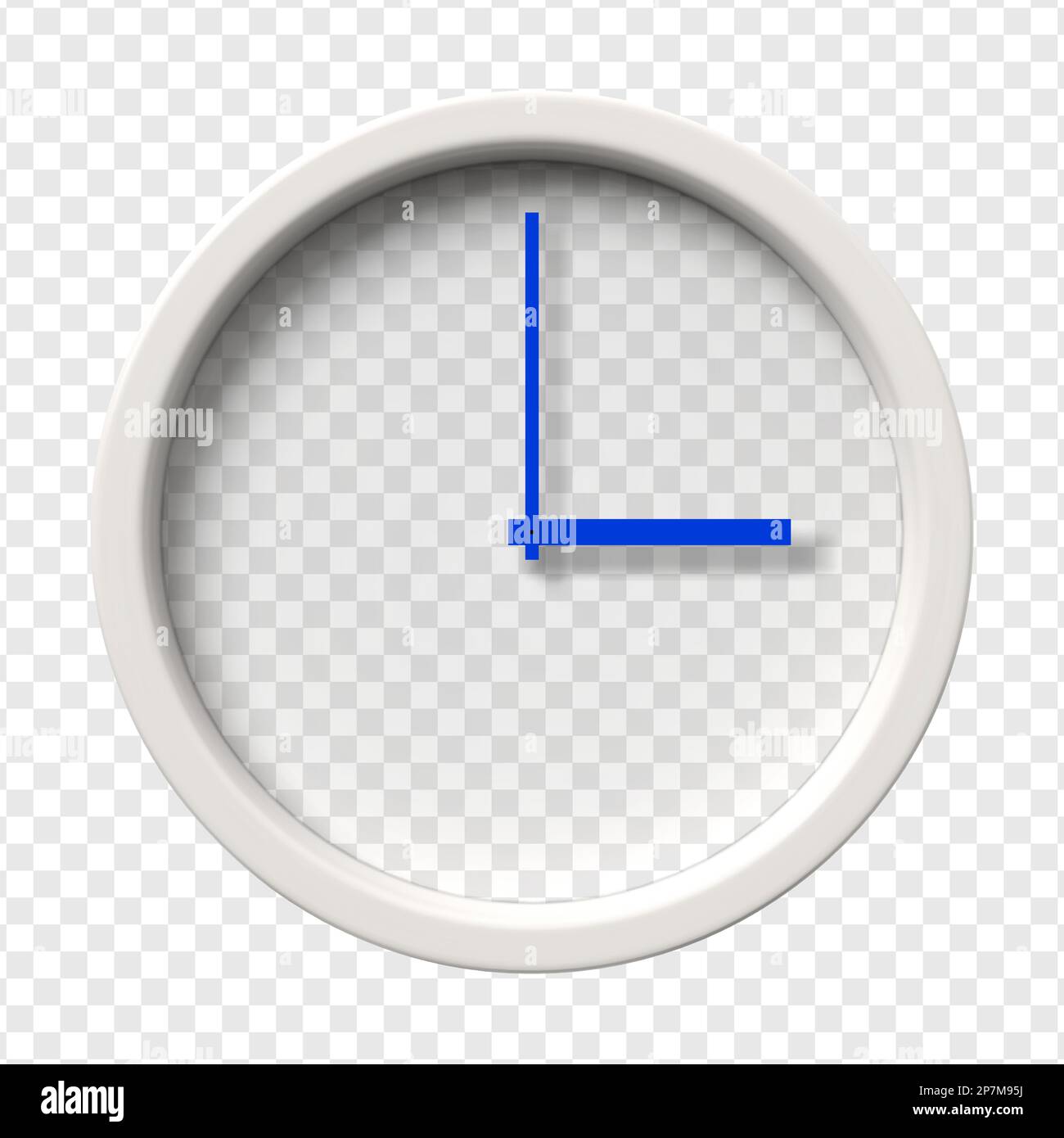 Realistic Wall Clock. Three oclock am or pm. Transparent face. Blue ...