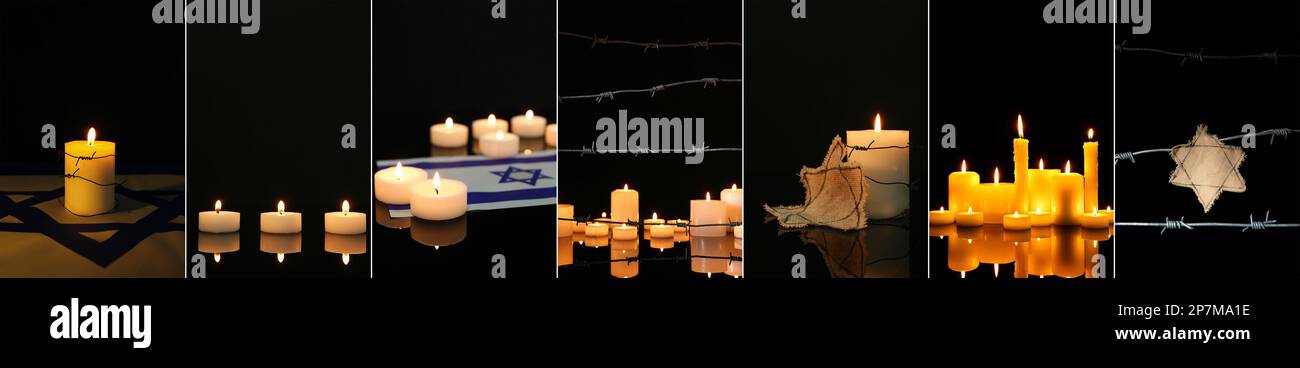 Collage for International Holocaust Remembrance Day on dark background ...