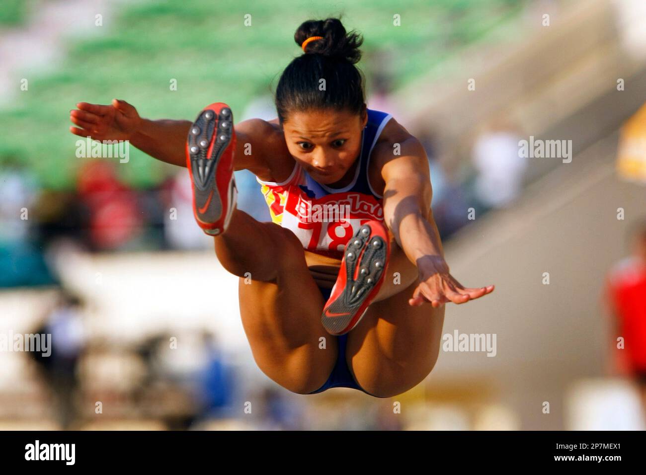 Marestella Torres of the Philippines competes in the women's long jump ...