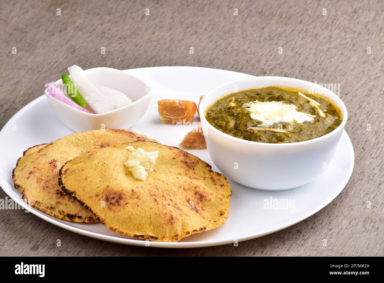 Sarso saag with makki roti in plate, healthy punjabi food Stock Photo ...