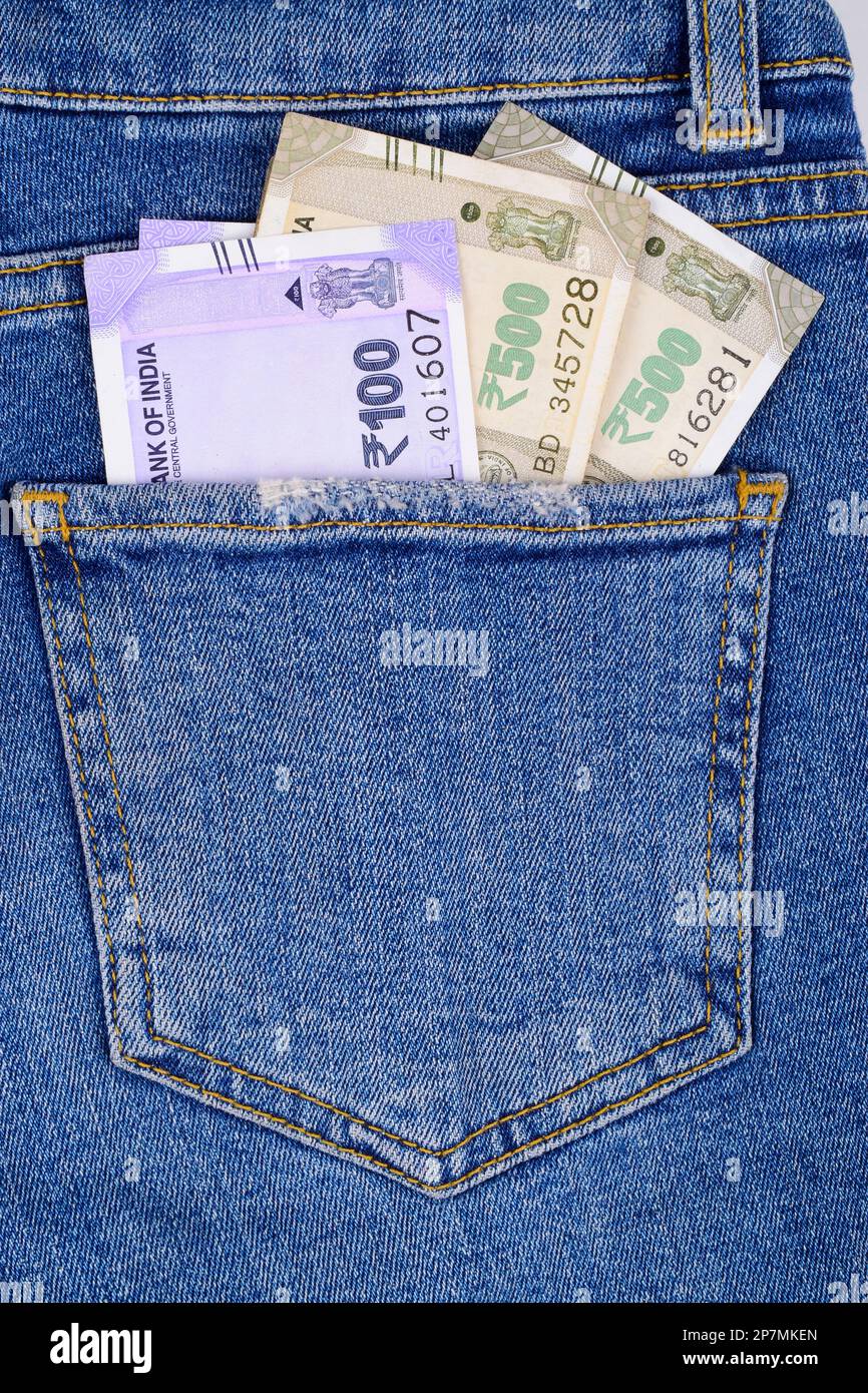Money in jean pocket, indian money concept Stock Photo - Alamy