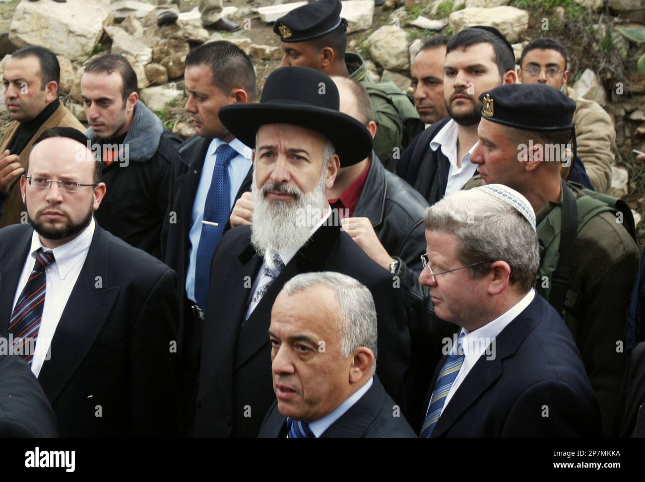 Chief Ashkenazi Rabbi of Israel Yona Metzger, center, visits the West ...
