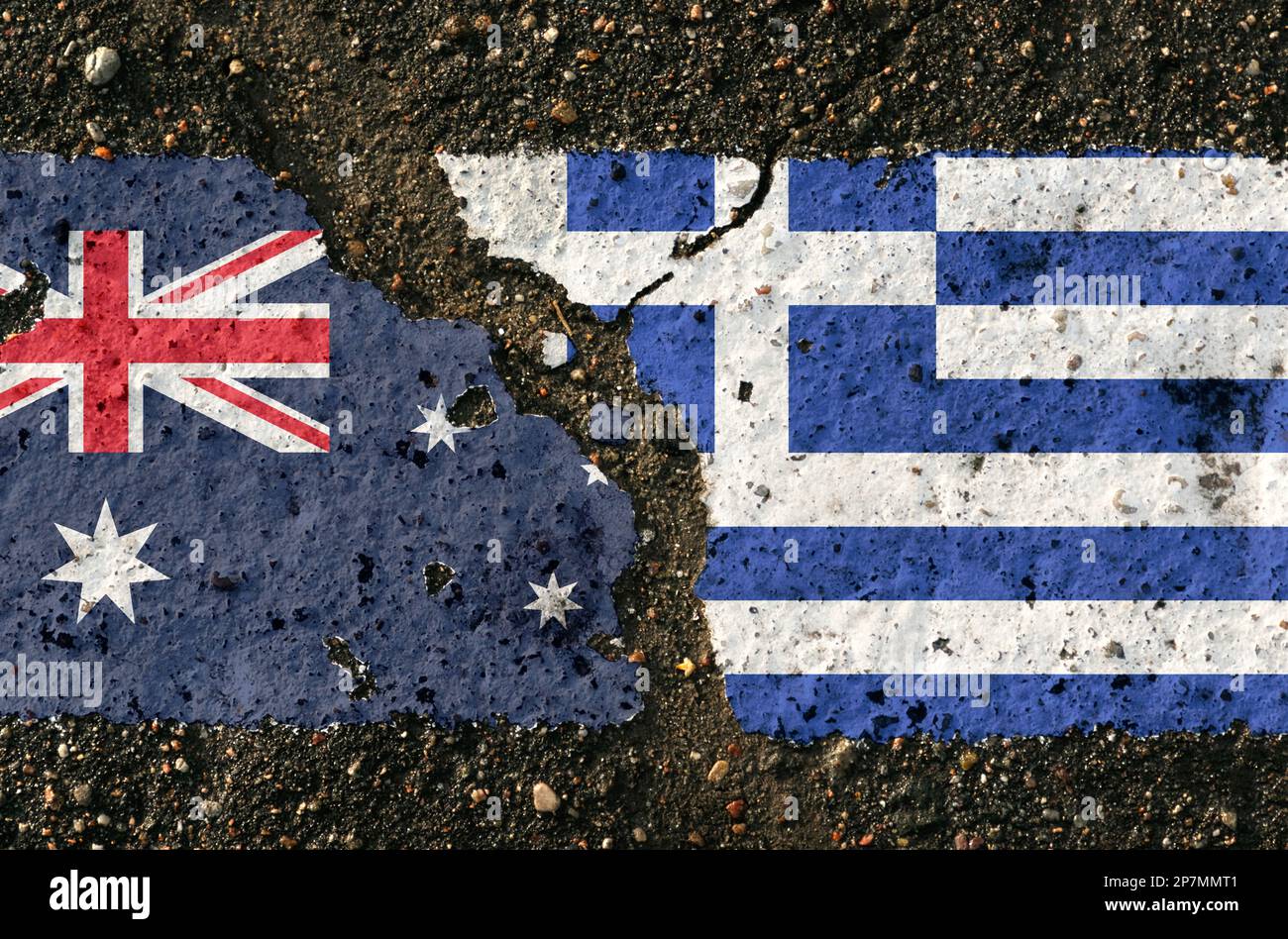 On the pavement there are images of the flags of Australia and Greece ...