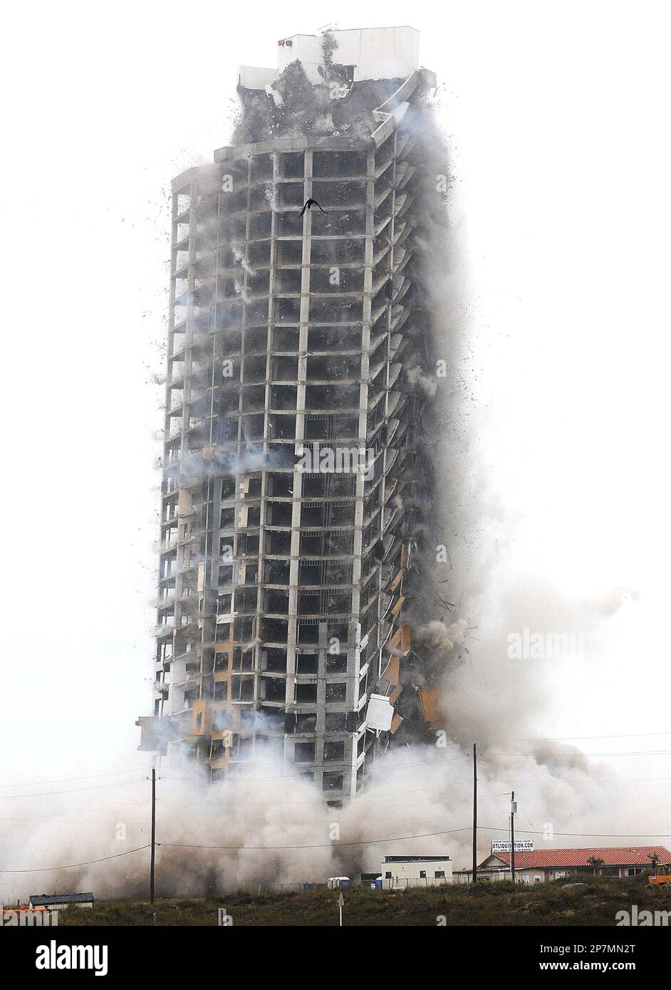 The Ocean Tower is brought down with explosives on South Padre Island ...