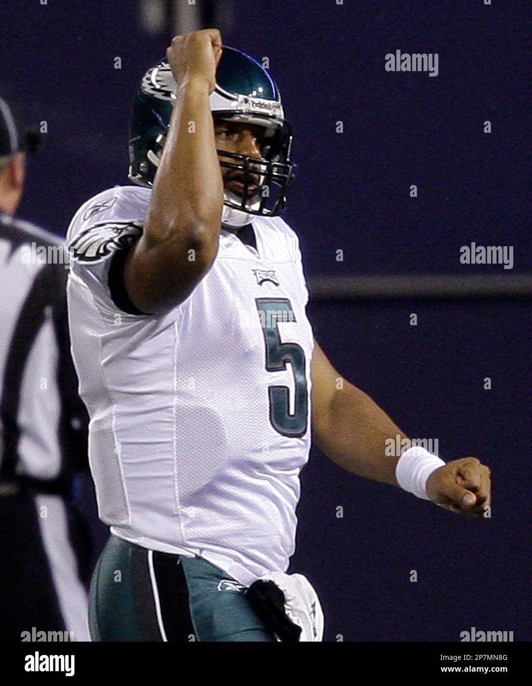Philadelphia Eagles quarterback Donovan McNabb (5) reacts after the ...