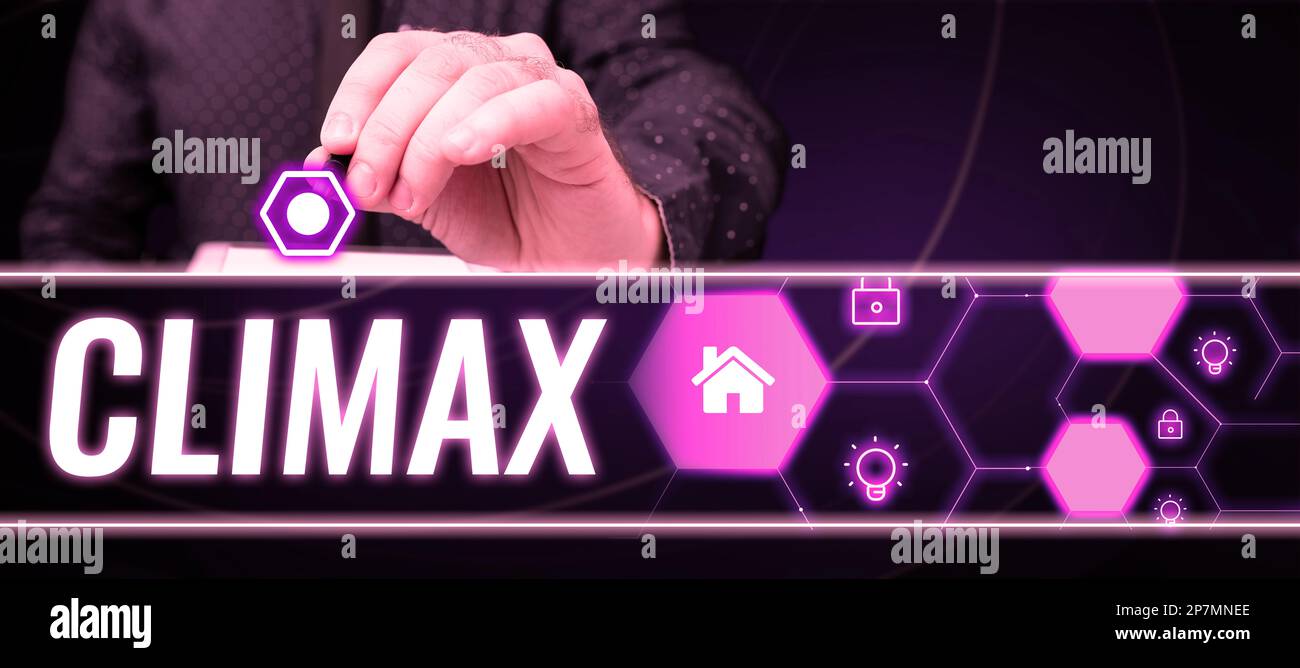 Sign displaying Climax. Word for the highest or most intense point in ...