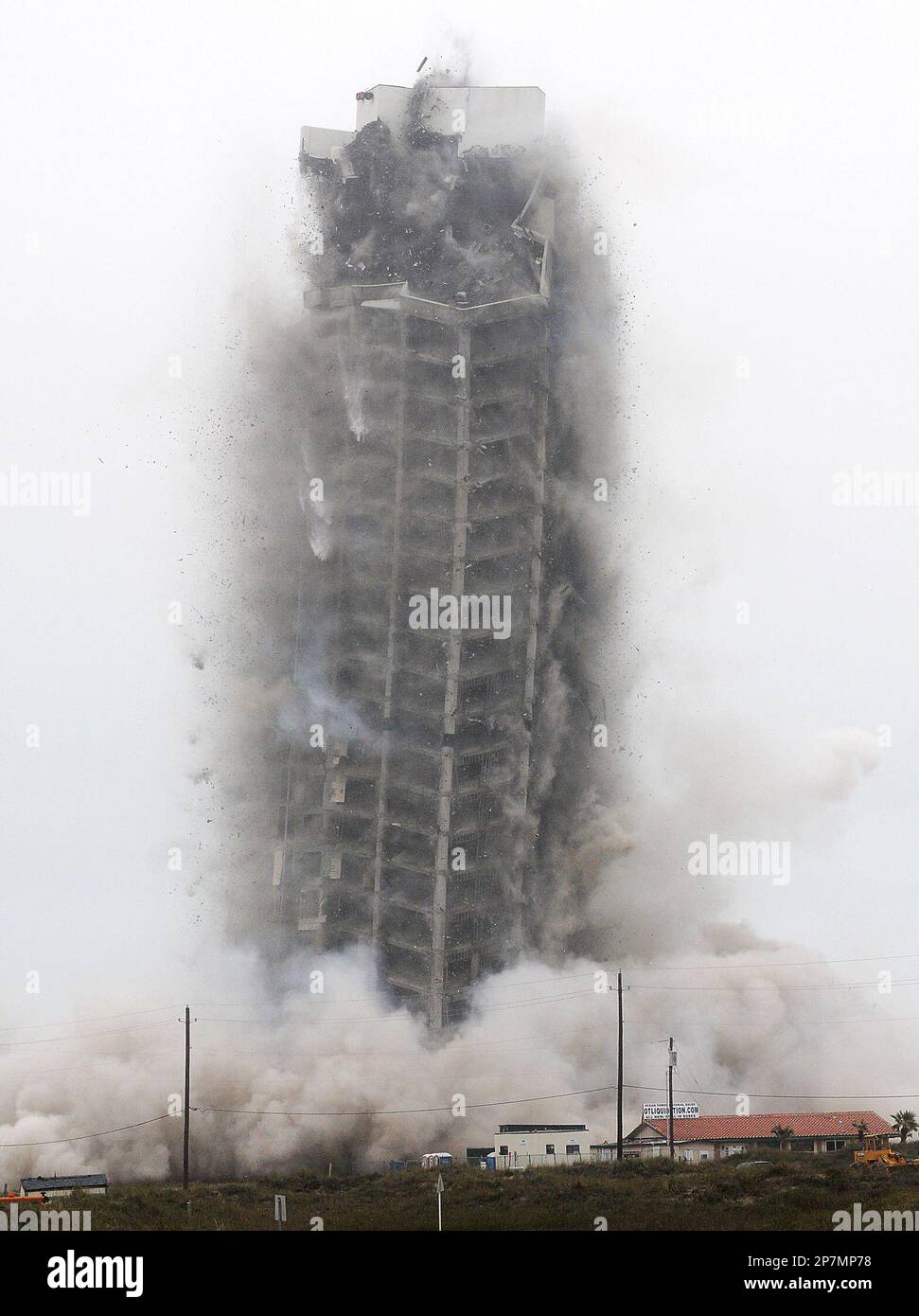The Ocean Tower is brought down with explosives on South Padre Island ...