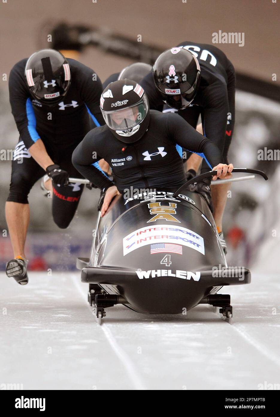Team USA with Steven Holcomb, front, Steve Mesler, Justin Olson and ...