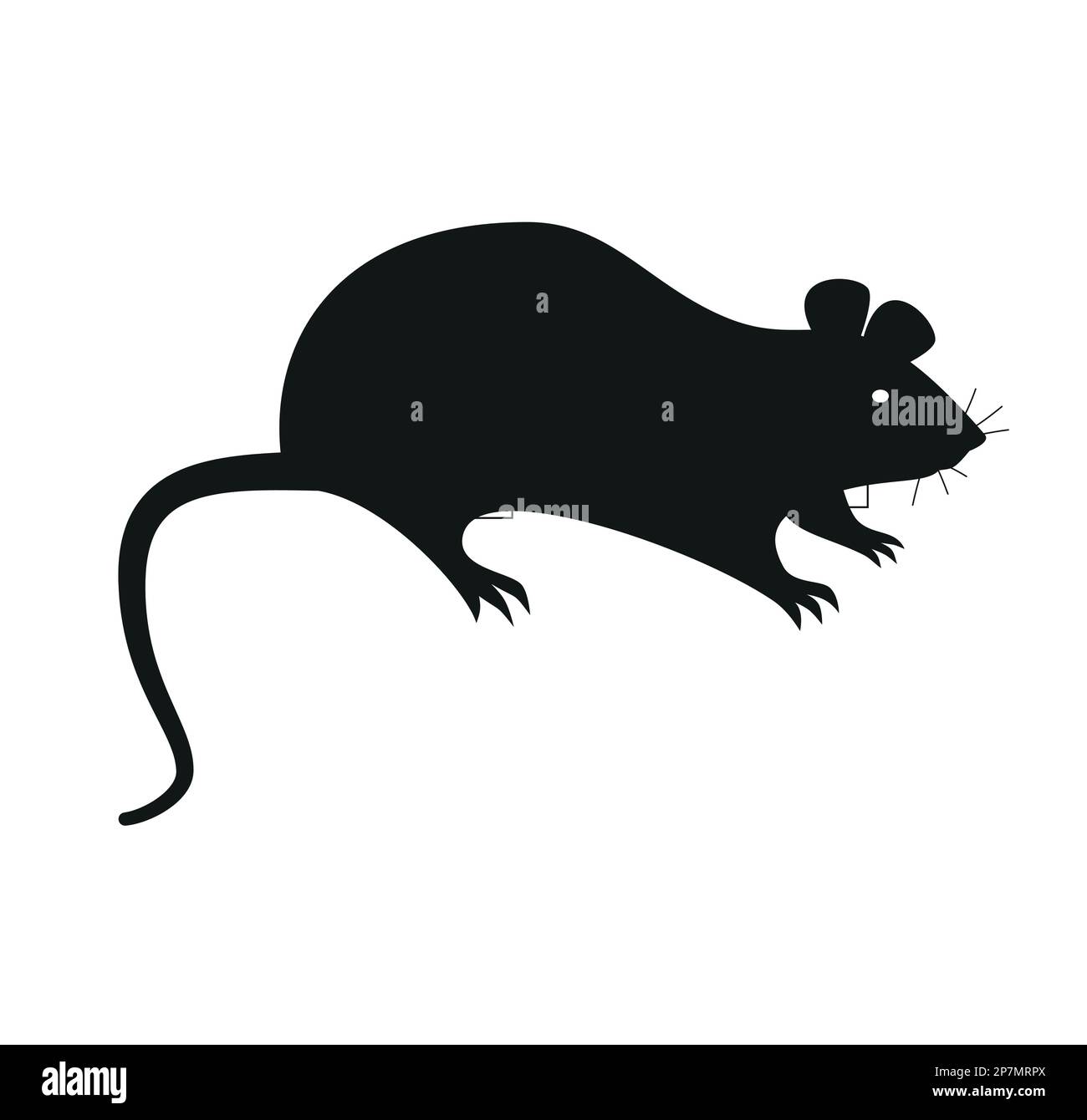 The black silhouette of a rat or mouse is sitting with a tail, paws and ...