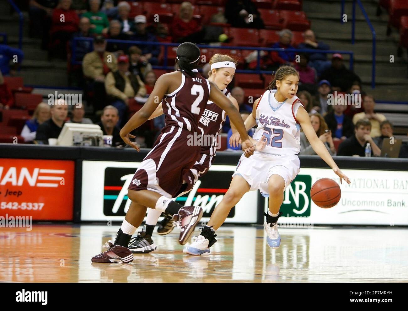 Louisiana Tech's Jasmine Bendolph (32), dodges Mississippi State's ...