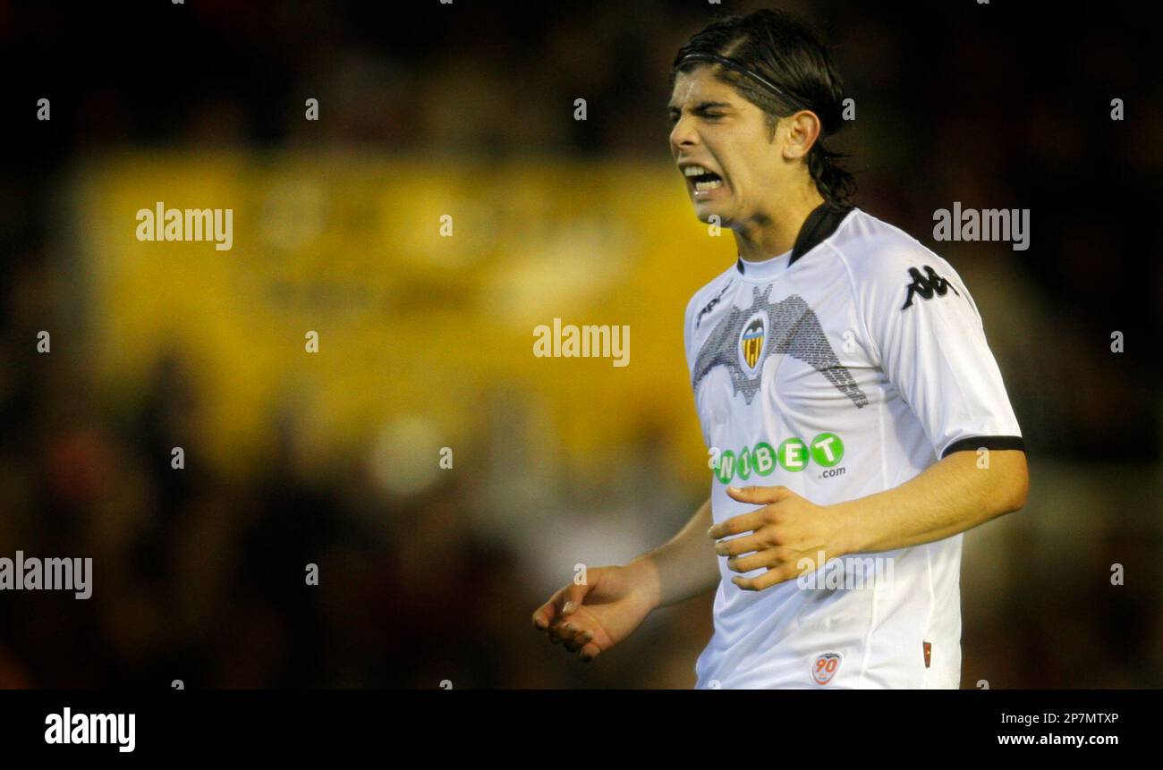 Valencia player Ever Banega from Argentina reacts during the Spanish La ...