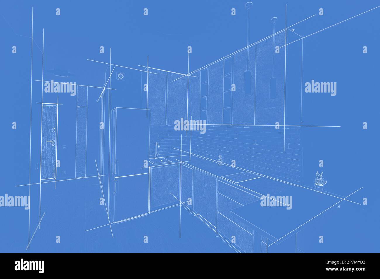 Linear sketch of an interior. Hand drawn illustration of a sketch style ...