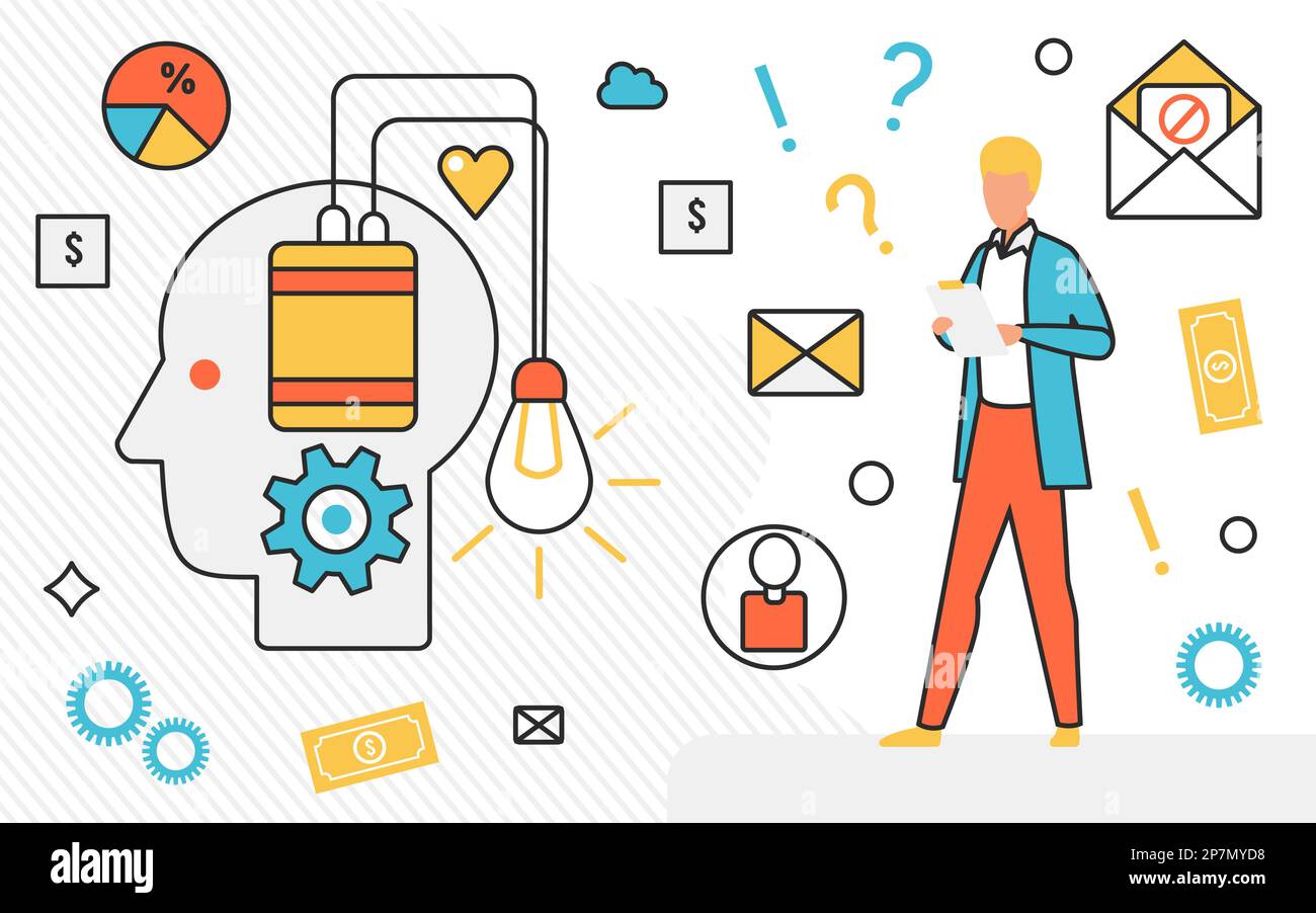 New idea generation. Creative thinking, brainstorm process vector simple illustration Stock ...