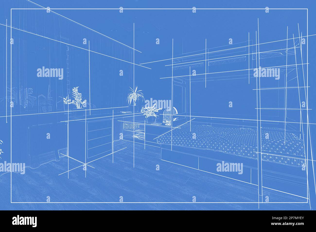 Linear sketch of an interior. Hand drawn illustration of a sketch style ...